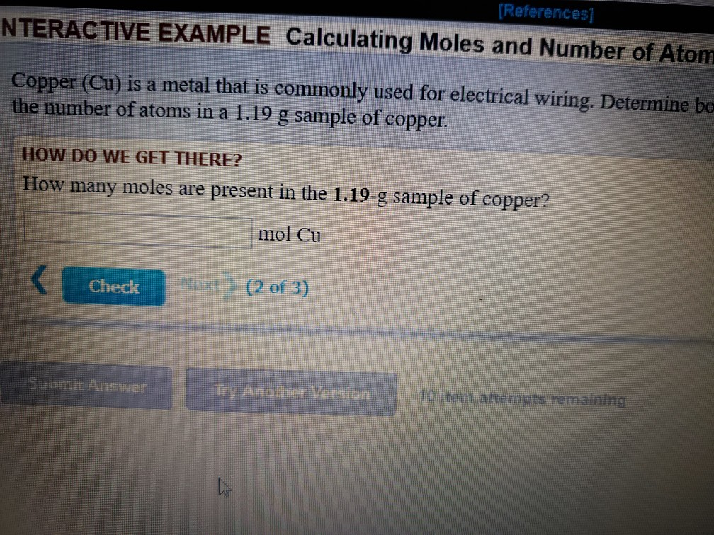 Solved References NTERACTIVE EXAMPLE Calculating Moles and | Chegg.com
