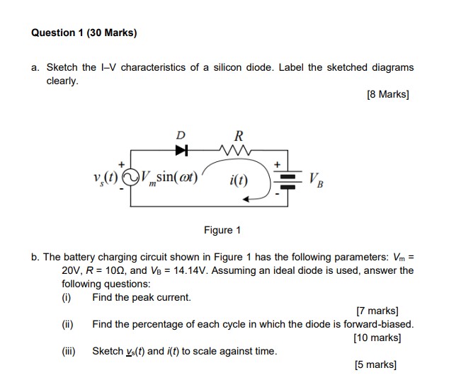 Solved Question 1 (30 ﻿Marks)a. ﻿Sketch the I-V | Chegg.com