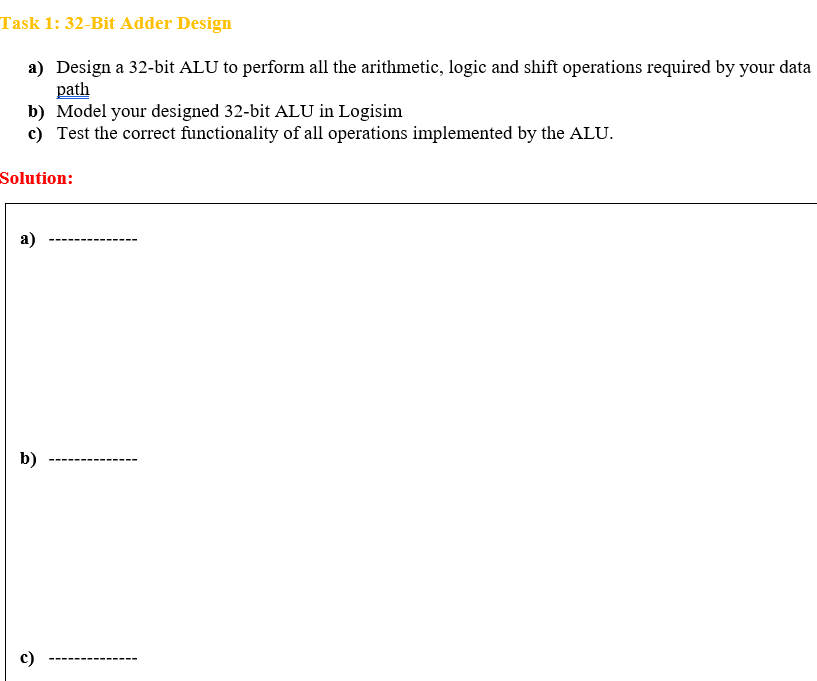 Solved Design A 32 Bit Alu To Perform All The Arithmetic 