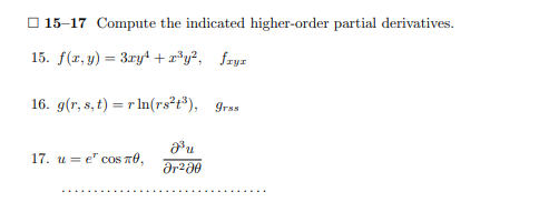 Solved 15-17 Compute the indicated higher-order partial | Chegg.com