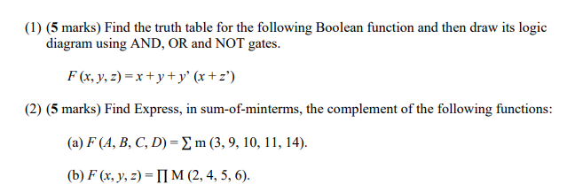 Solved (1) (5 marks) Find the truth table for the following | Chegg.com