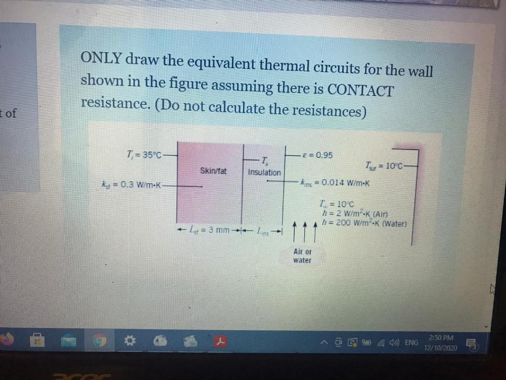 Solved ONLY draw the equivalent thermal circuits for the | Chegg.com