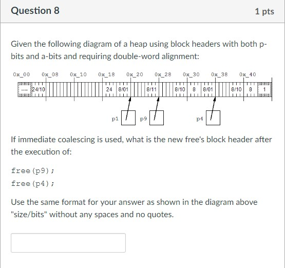 Question 8 1 pts Given the following diagram of a | Chegg.com
