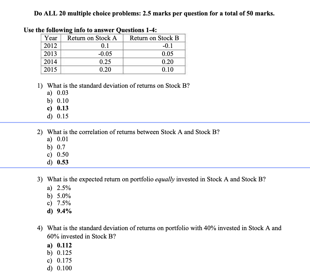 Solved Do ALL 20 multiple choice problems: 2.5 marks per | Chegg.com