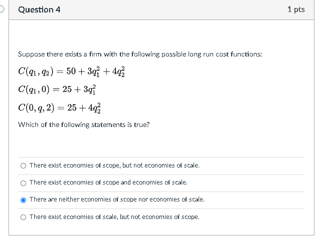 Solved Question 4 1 pts Suppose there exists a firm with the | Chegg.com