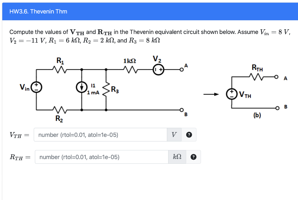 Solved Compute the values of VTH and RTH in the Thevenin | Chegg.com