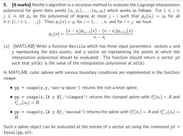5 [4 Marks] Neville S Algorithm Is A Recursive