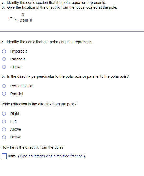 Solved a. Identify the conic section that the polar equation | Chegg.com