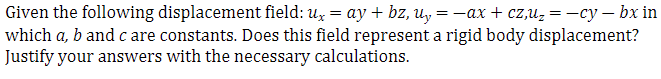 Solved Given the following displacement field: | Chegg.com