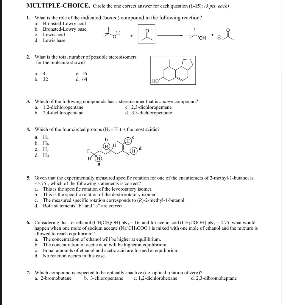 Solved MULTIPLE-CHOICE. Circle the one correct answer for | Chegg.com
