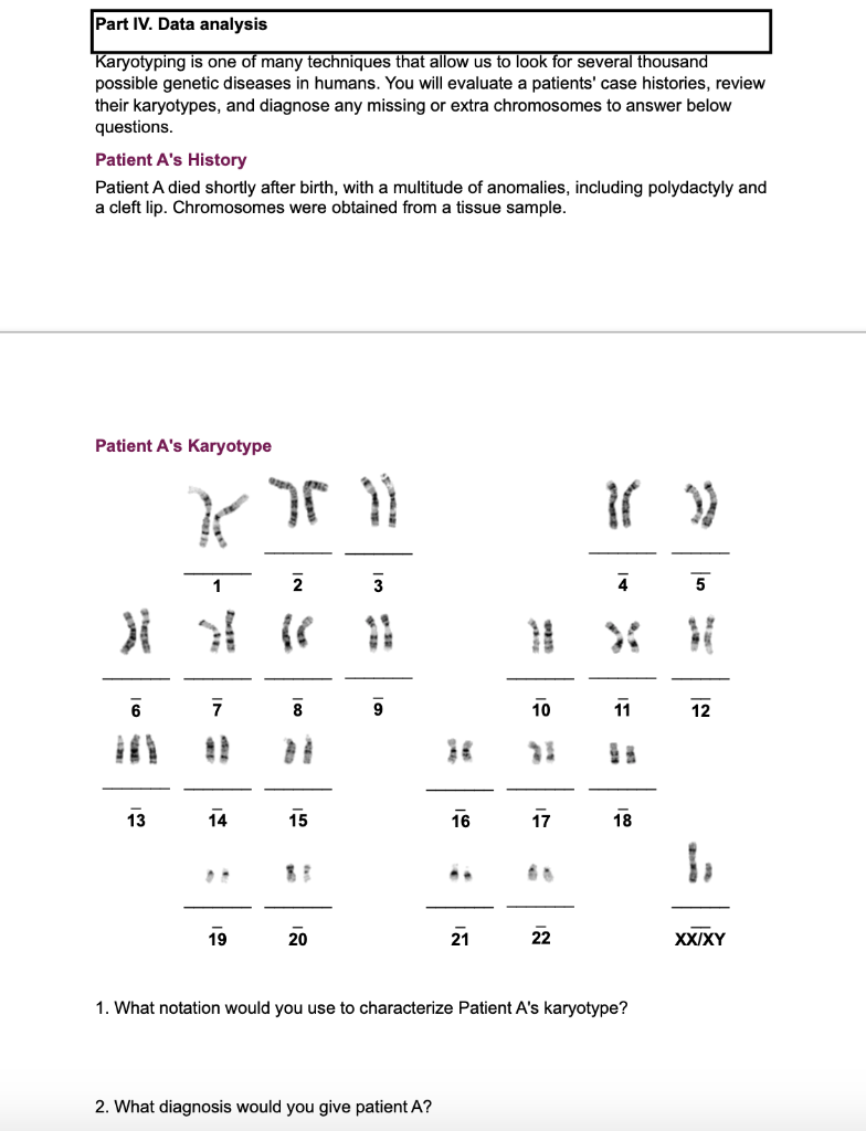 Solved Part IV. Data analysis Karyotyping is one of many | Chegg.com