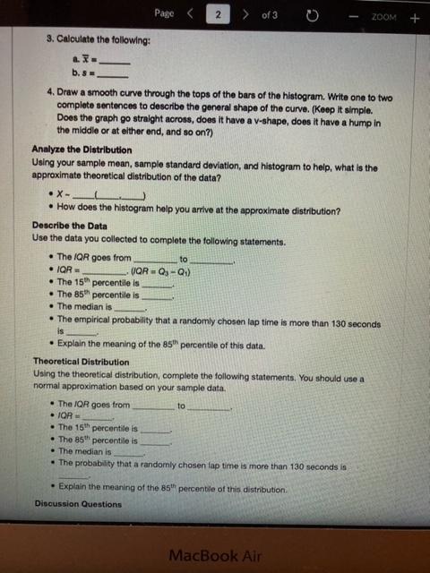 Solved STATS LAB 6.1 Normal Distribution (Lap Times) Class | Chegg.com