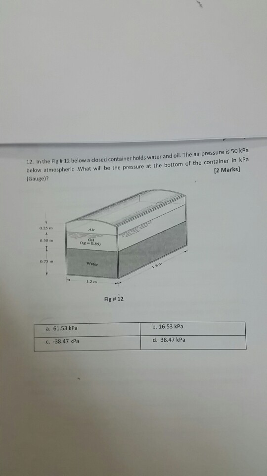 Solved 12. In the Fig # 12 below a closed container holds | Chegg.com