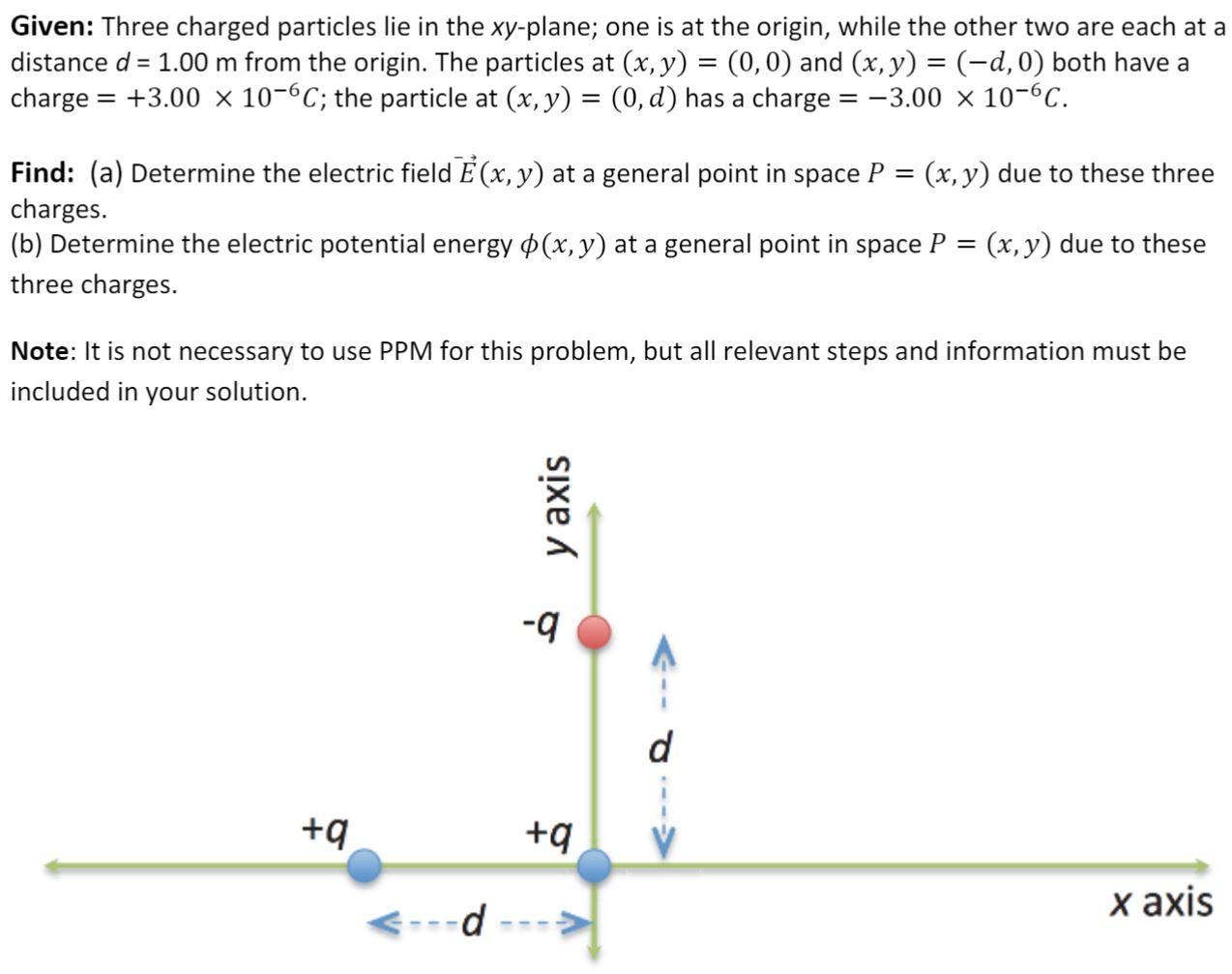 Solved Given: Three charged particles lie in the xy-plane; | Chegg.com