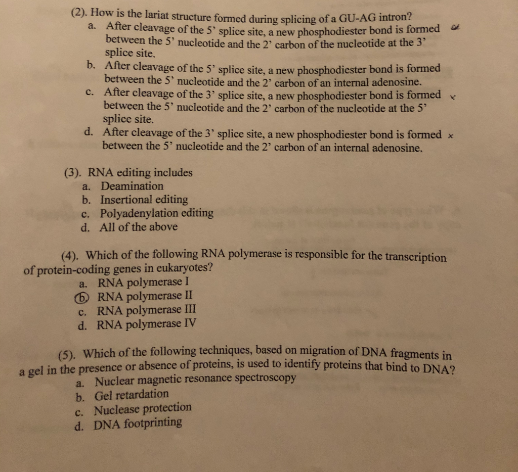 Solved (2). How is the lariat structure formed during | Chegg.com