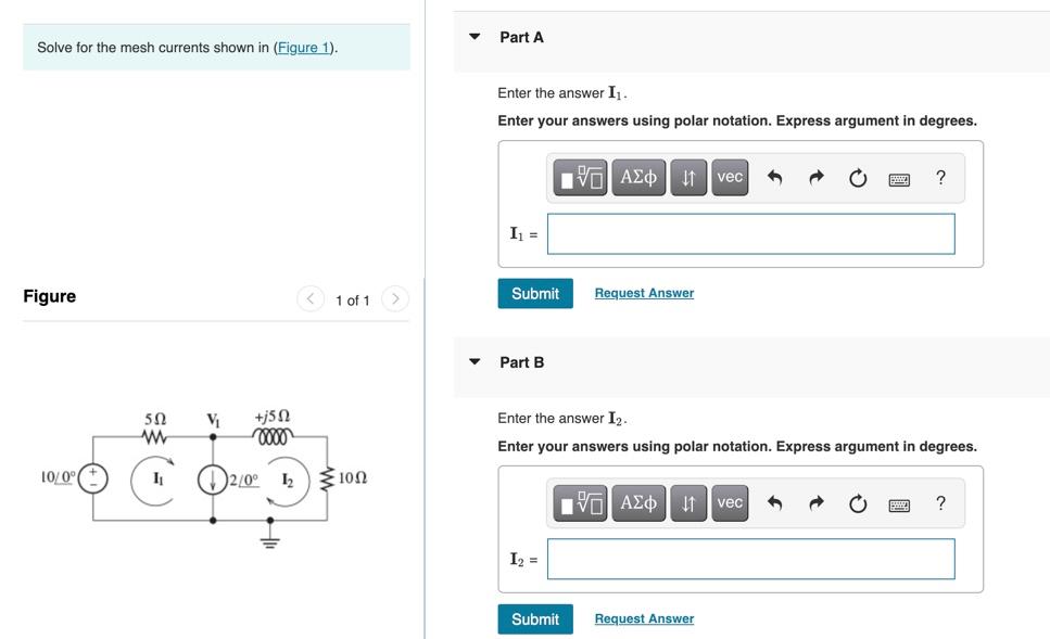 Solved Solve for the mesh currents shown in (Figure 1). Part | Chegg.com