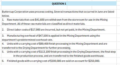 Solved QUESTION 1Buttercup Corporation uses process costing. | Chegg.com