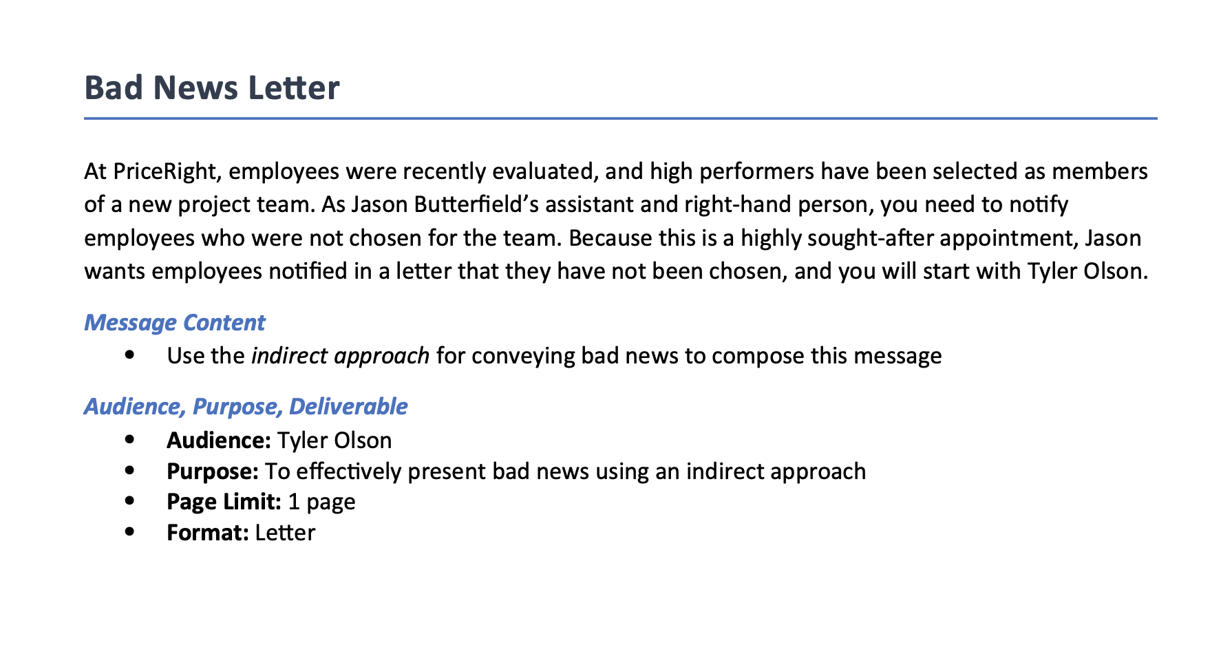 Solved Bad News Letter At PriceRight Employees Were Chegg