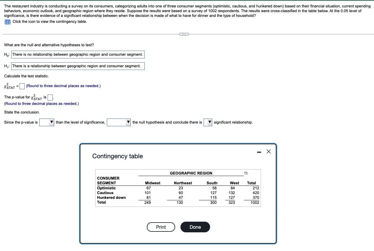 Solved The restaurant industry is conducting a survey on its | Chegg.com