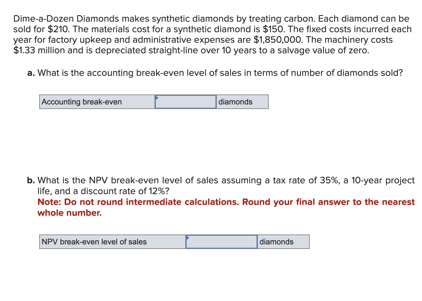Solved Dime-a-Dozen Diamonds makes synthetic diamonds by | Chegg.com