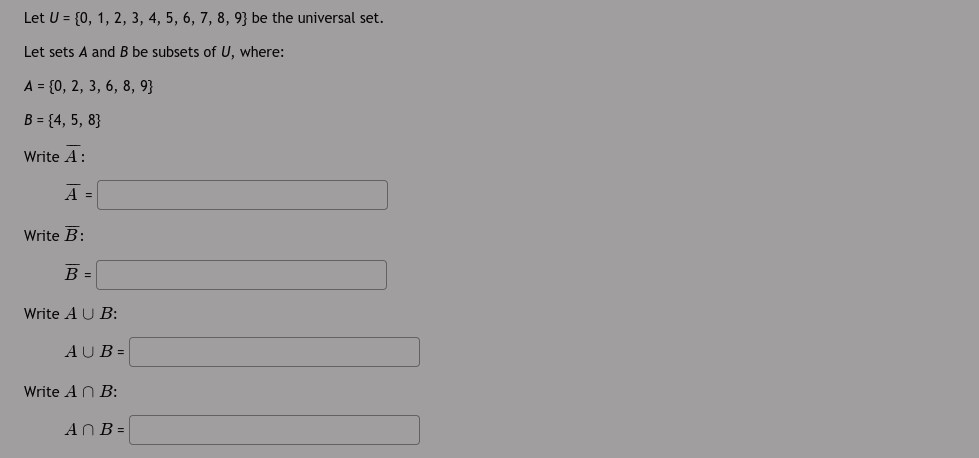 Solved Let U = {0, 1, 2, 3, 4, 5, 6, 7, 8, 9; be the | Chegg.com Solved Let U = {0, 1, 2, 3, 4, 5, 6, 7, 8, 9; be the | Chegg.com