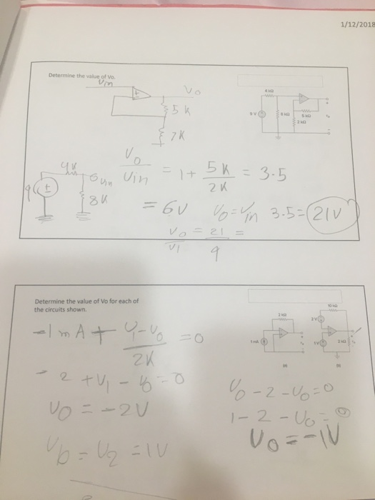 Solved 1/12/2018 Determine the value of Vo. 7 X Uin ろび | Chegg.com Solved 1/12/2018 Determine the value of Vo. 7 X Uin ろび | Chegg.com