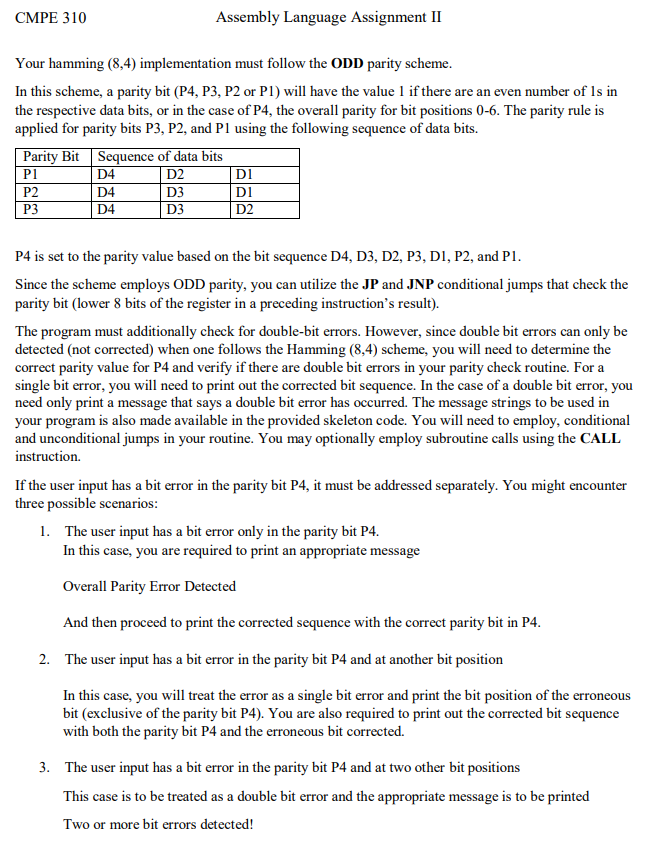 Solved Assignment Description: Hamming (8,4) Error | Chegg.com