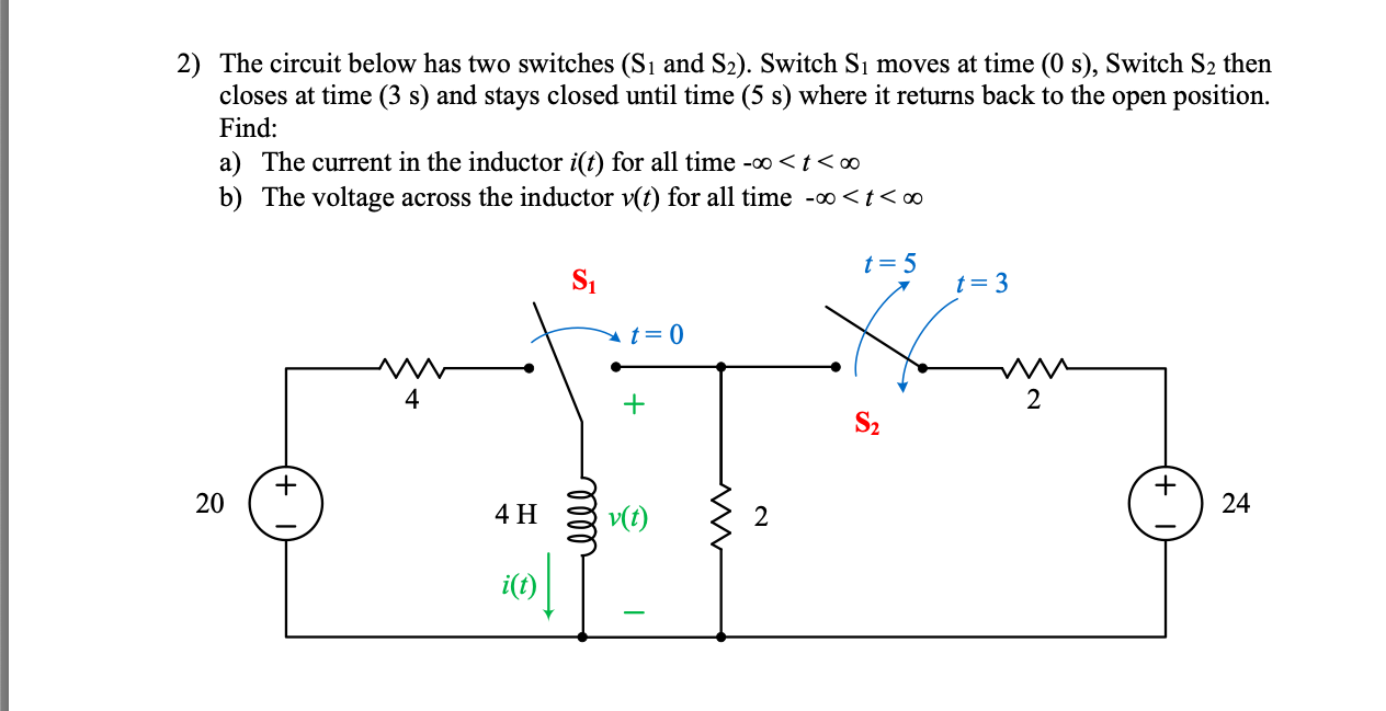 Solved 2) The circuit below has two switches (S1 and S2). | Chegg.com