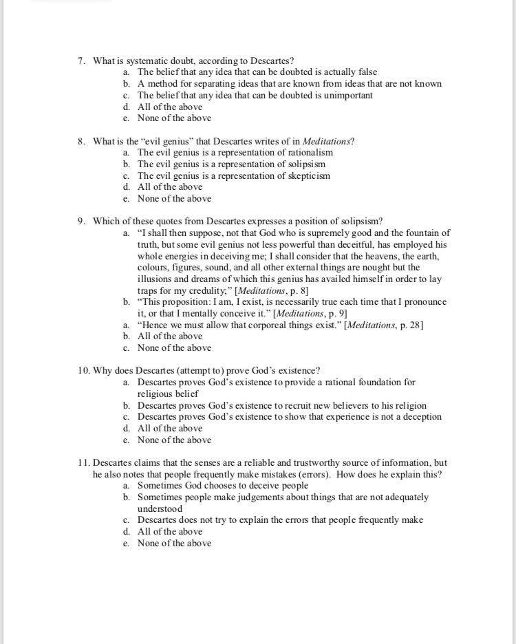 Solved 7. What is systematic doubt, according to Descartes? | Chegg.com