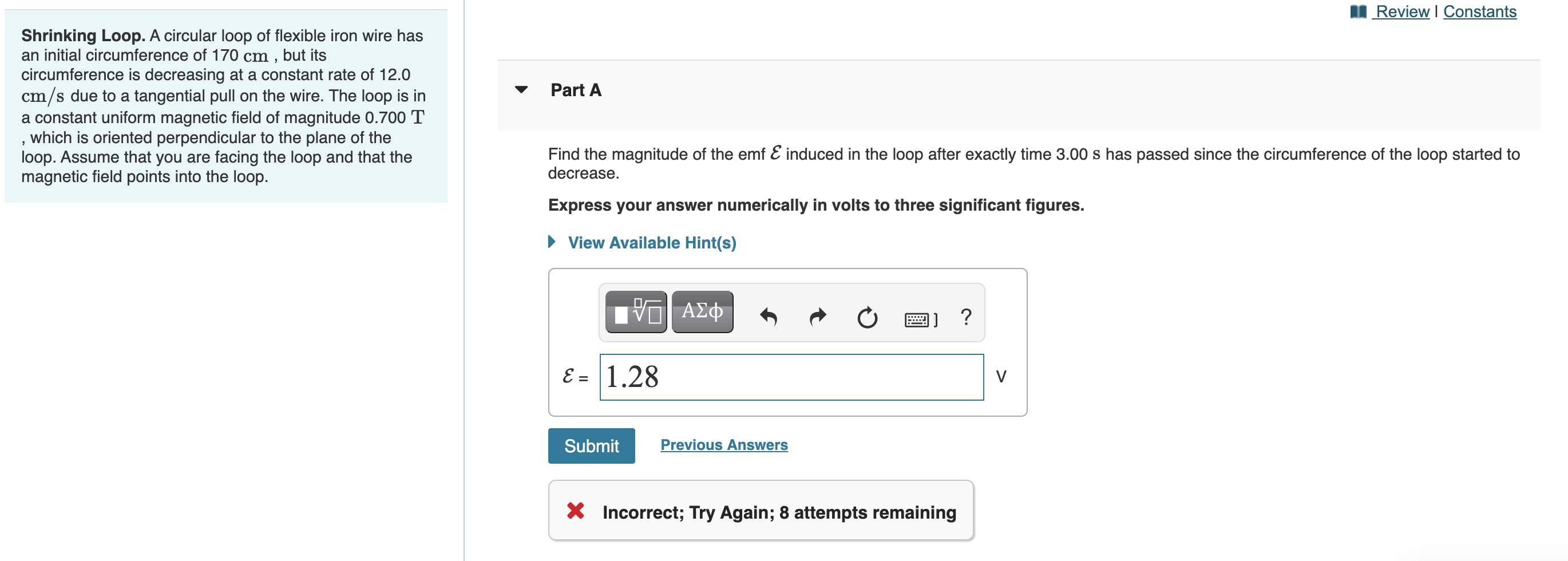Solved Review | Constants 1 Part A Shrinking Loop. A | Chegg.com