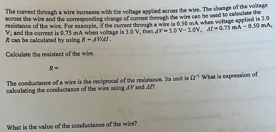 Solved The current through a wire increases with the voltage | Chegg.com