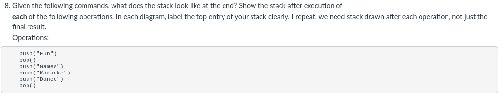 Solved 8. Given the following commands, what does the stack | Chegg.com