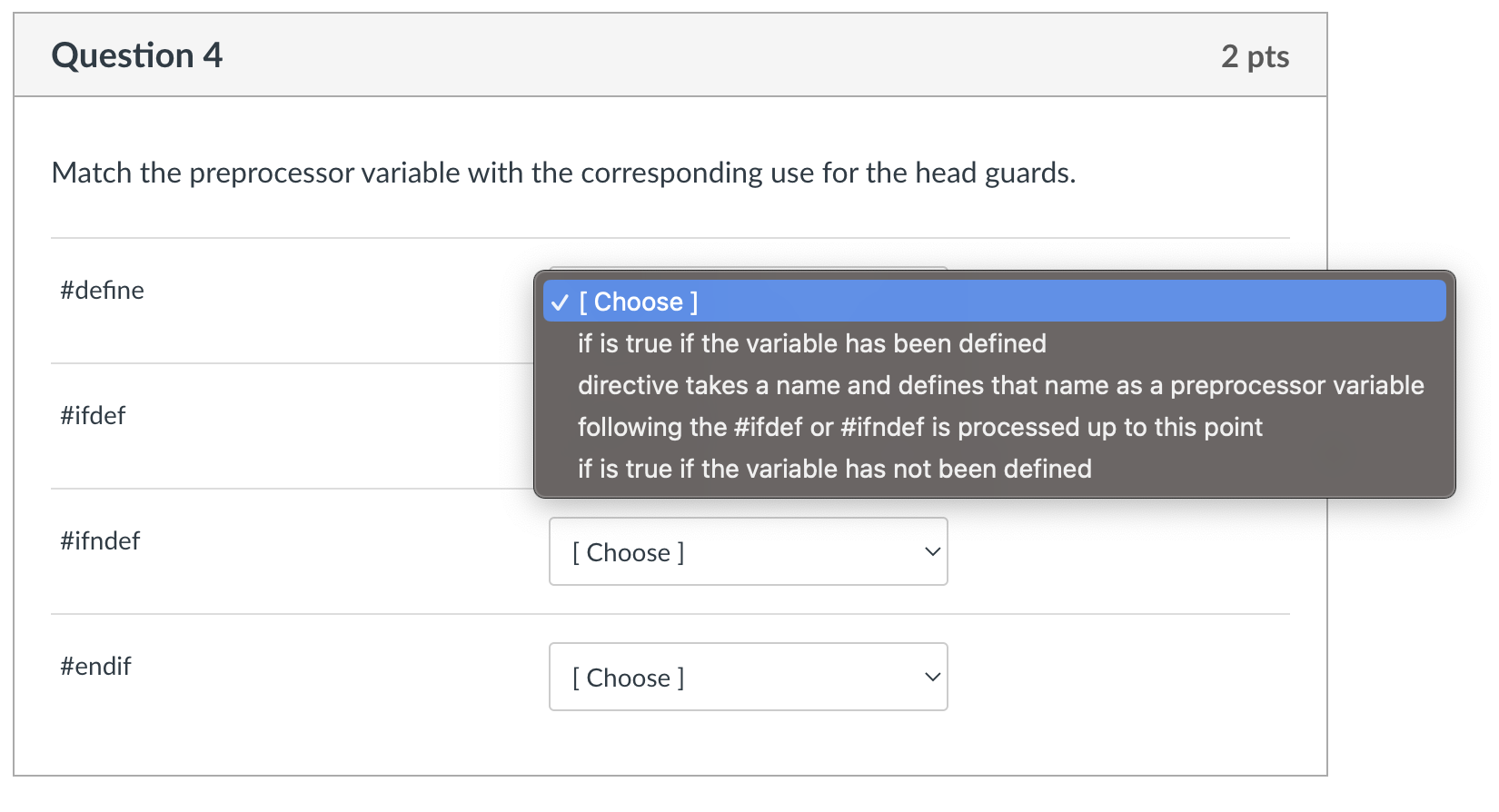 Solved Match the preprocessor variable with the | Chegg.com