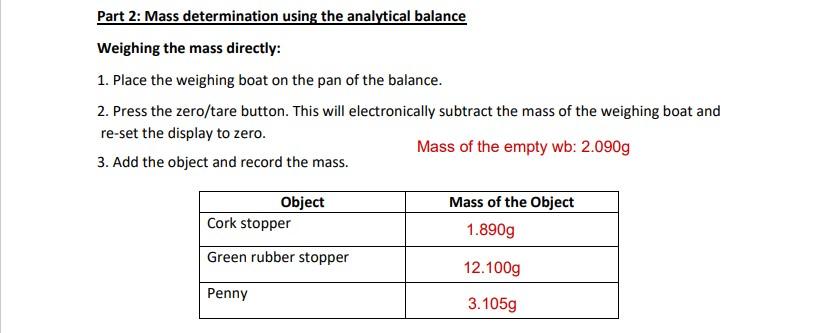Solved Chemistry questions about mass determination with | Chegg.com