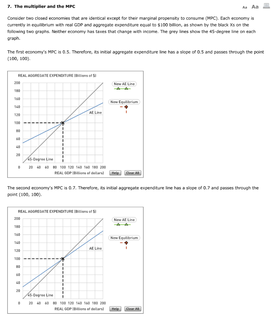 Solved 7. The multiplier and the MPC Aa Aa Consider two | Chegg.com