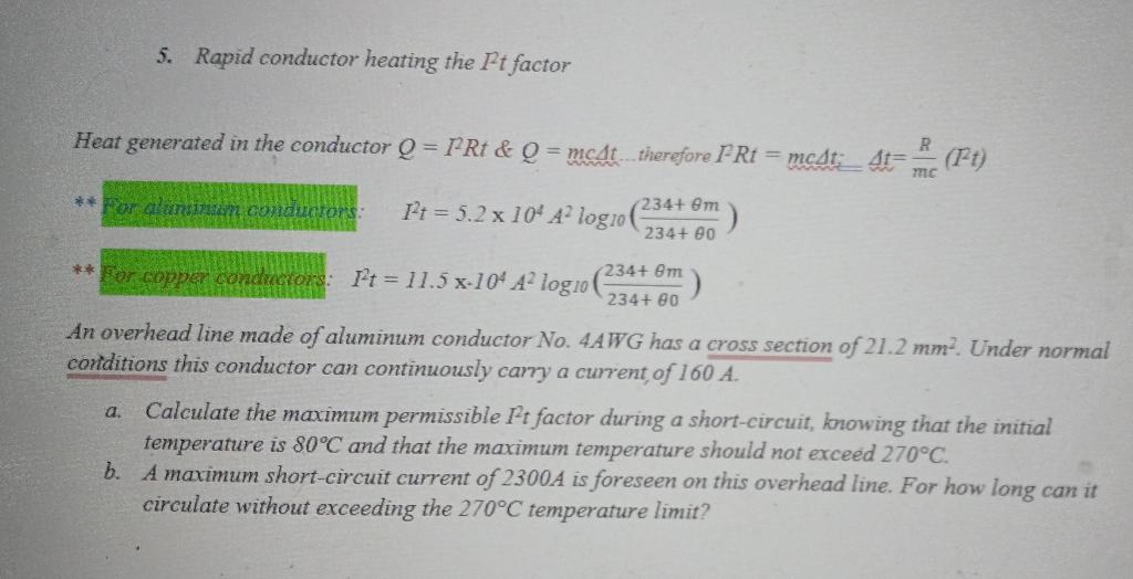 Solved 5. Rapid conductor heating the I2t factor Heat | Chegg.com