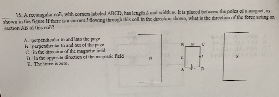 Solved 15. A rectangular coil, with corners labeled ABCD, | Chegg.com