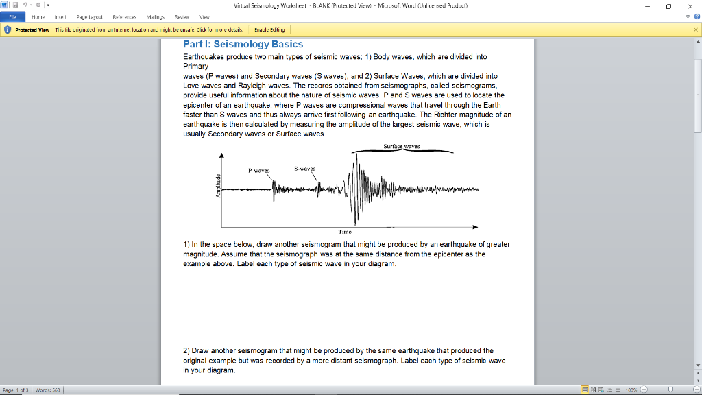 Solved Part I: Seismology Basics Earthquakes produce two | Chegg.com
