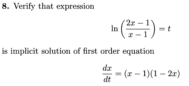 Solved 8. Verify that expression In (1-1) = is implicit | Chegg.com