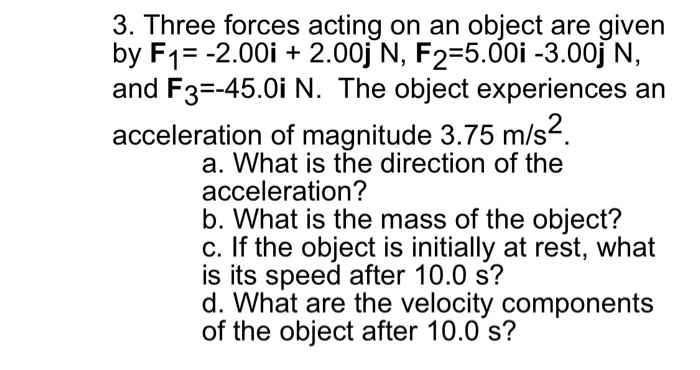 Solved 3. Three forces acting on an object are given by | Chegg.com
