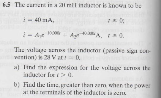 Solved 6.5 The current in a 20 mH inductor is known to be i | Chegg.com