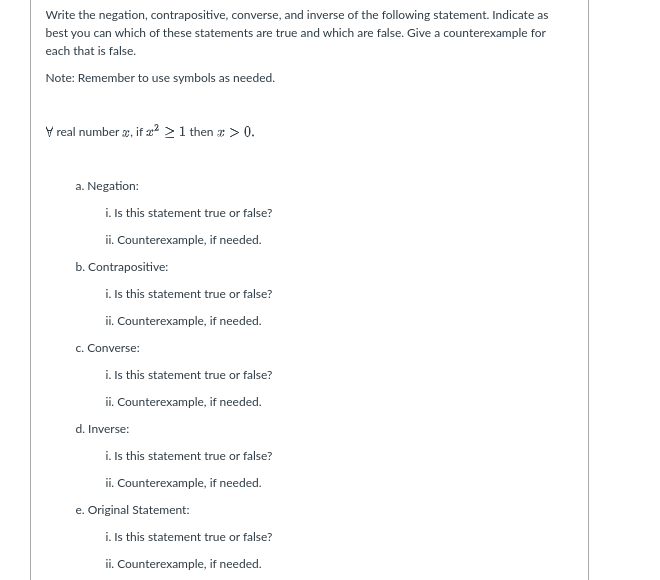 Solved Write The Negation Contrapositive Converse And