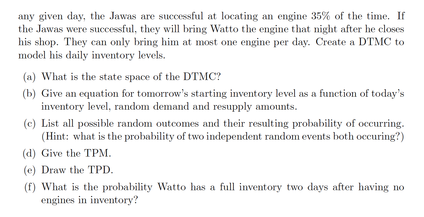 3. Watto's junk shop in Mos Espa can keep at most 2 | Chegg.com