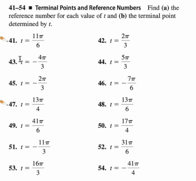 Solved 41-54 = Terminal Points and Reference Numbers Find | Chegg.com