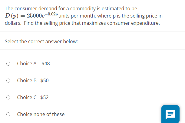 Solved The consumer demand for a commodity is estimated to | Chegg.com