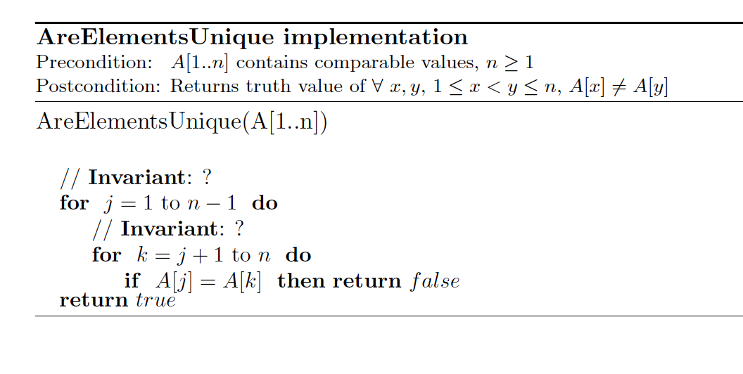 Solved AreElementsUnique implementation Precondition: | Chegg.com