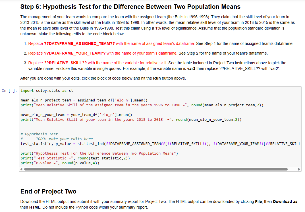 Project Two: Hypothesis Testing This notebook | Chegg.com