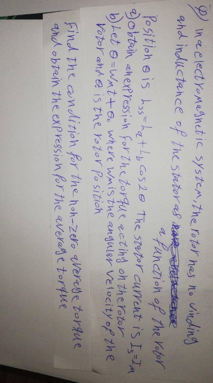 Solved D ina electromagnetic system, the rotor nes no | Chegg.com