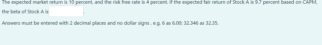 Solved The expected market return is 10 percent, and the | Chegg.com