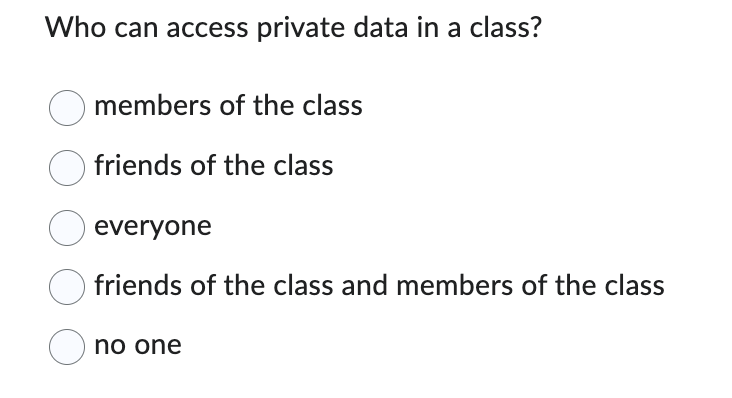 Solved Who can access private data in a class?members of the | Chegg.com